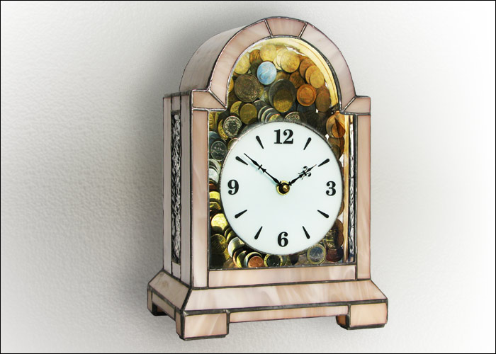 Stained Glass Money Box Clock Nr. 4818, Tiffany technique